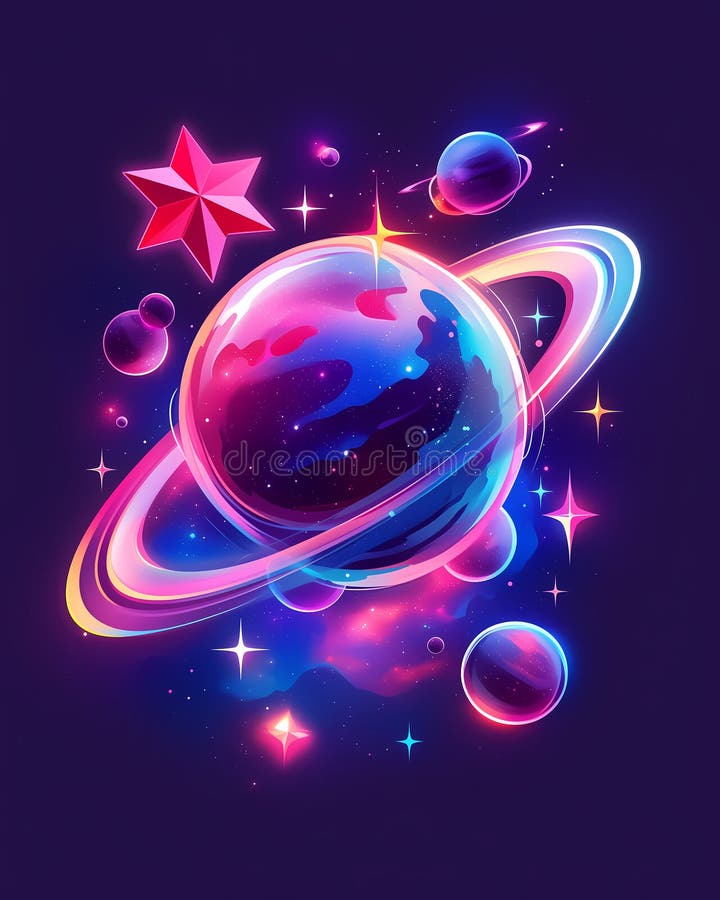 Space Rocket in Neon Colors Galaxy Illustration Stock Illustration ...