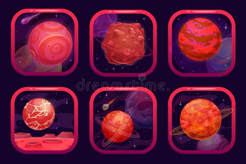 Space Game App Icons with Galaxy Red Planets Stock Vector ...