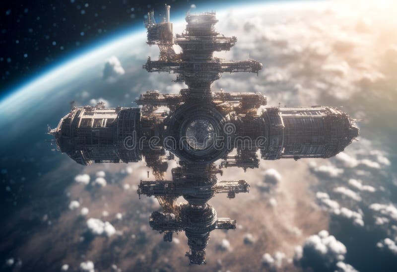 Space Gigantic Station Earth Orbit Planet Spaceship Science Fiction ...