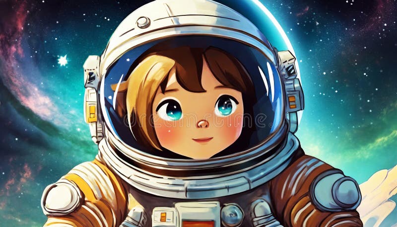 Happy Space Astronaut Girl in Outer Space Stock Illustration ...