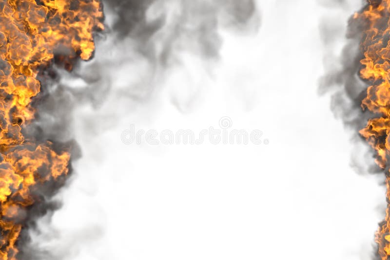 Fire 3D Illustration of Melting Fire Frame Isolated on White with Dense ...