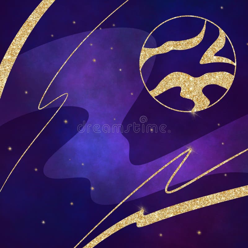 Space with Golden Planets - Digital Illustration Gold Stock ...