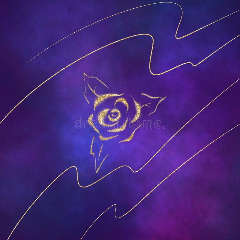 Space with Golden Rose - Digital Illustration Gold Stock Illustration ...