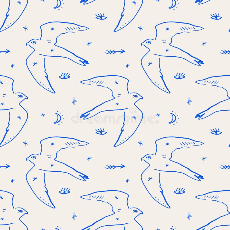 Space Hawk Celestial Bird Minimalist Artistic Trendy Scribble Boho ...