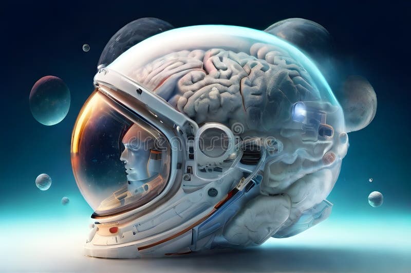 Space Helmet and Human Brain in it and in the Space Stock Illustration ...