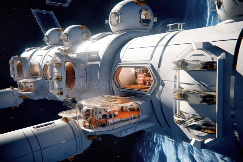 Space Hotel with Recreational Facilities in Orbit Stock Illustration ...