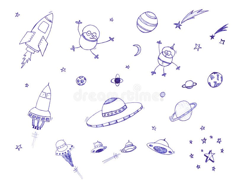 Outer Space Doodle Sketch Set Stock Vector - Illustration of happy, person: 27677748