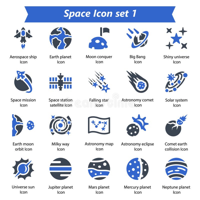 Space Icon Set 1 stock vector. Illustration of solar - 298615072