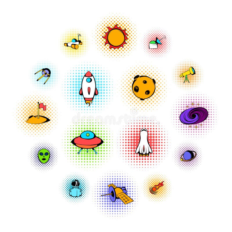Space icons comics stock vector. Illustration of comics - 131884506