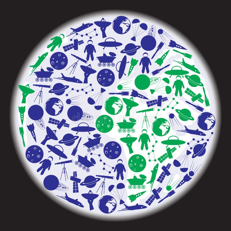 Space icons in earth shape stock vector. Illustration of saturn - 44094868