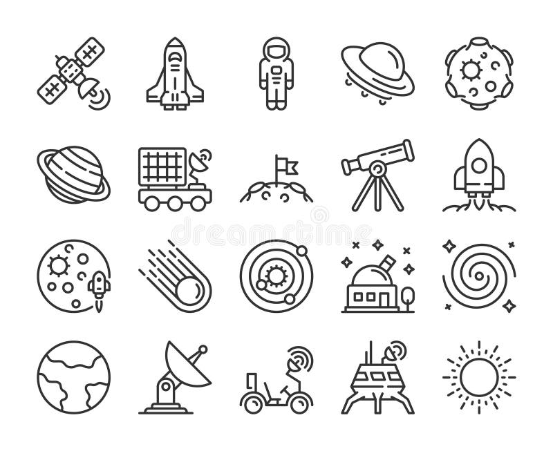 Space Icons. Space Exploration Line Icon Set. Editable Stroke. Stock ...