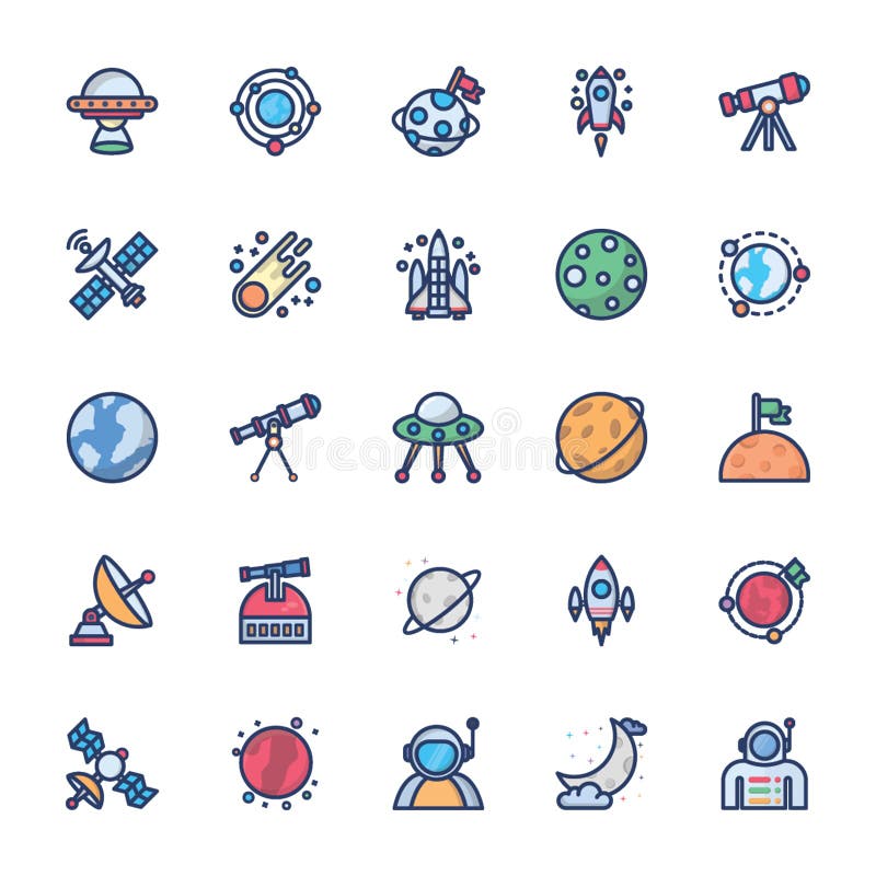 Space icons in flat vector stock vector. Illustration of mission ...