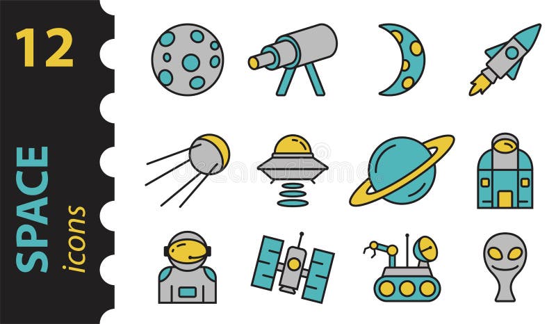 Space Icons, Linear Style. a Simple Set of Characters Stock Vector ...