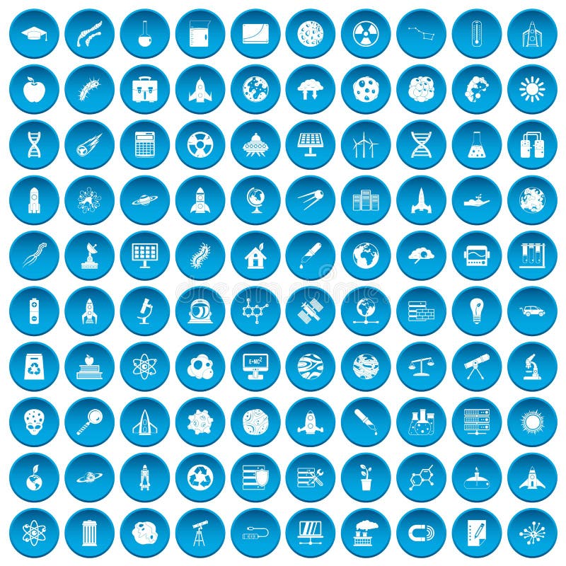 100 space icons set blue stock vector. Illustration of orbit - 96550835