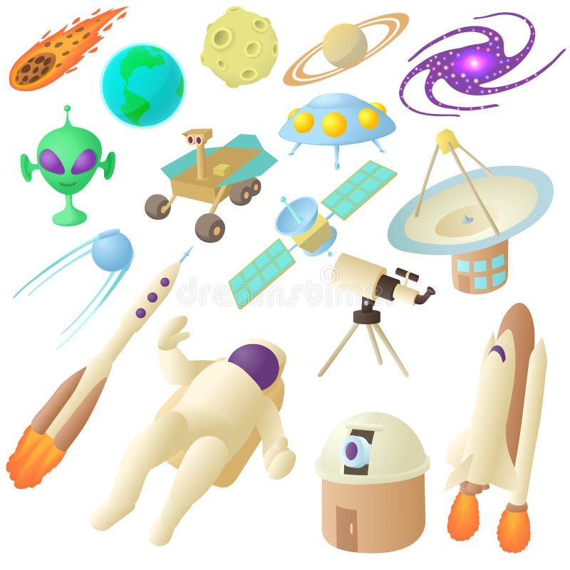 Space Icons Set, Cartoon Style Stock Illustration - Illustration of ...
