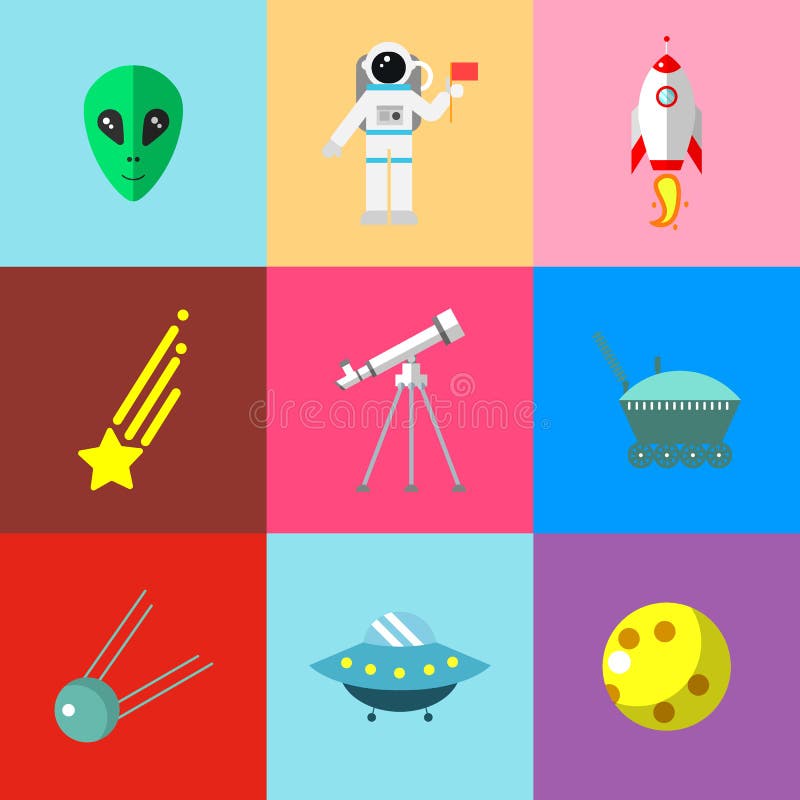 Space Icons set stock vector. Illustration of school - 89276609