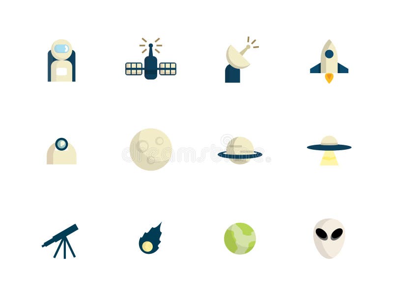 Space Icons Set Flat Design Stock Illustration - Illustration of moon ...