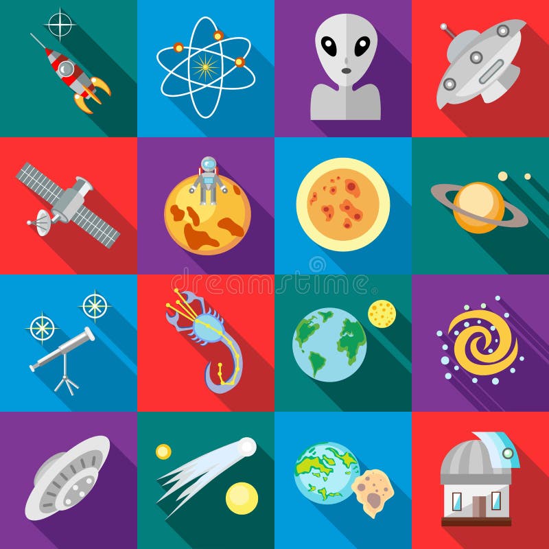 Space Icons Set, Flat Style Stock Vector - Illustration of concept ...