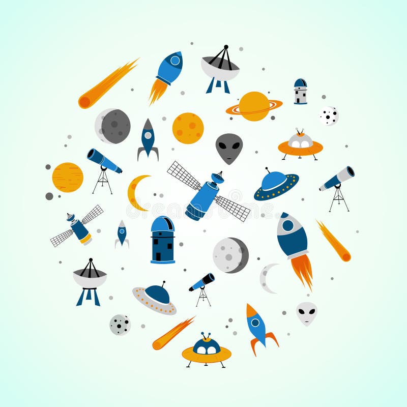 Space Set Icons in Flat Style. Big Collection of Space Symbol Stock ...