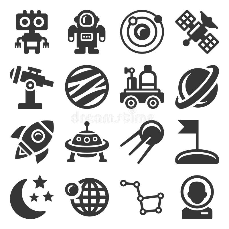 Space Icons Set on White Background. Vector Stock Vector - Illustration ...