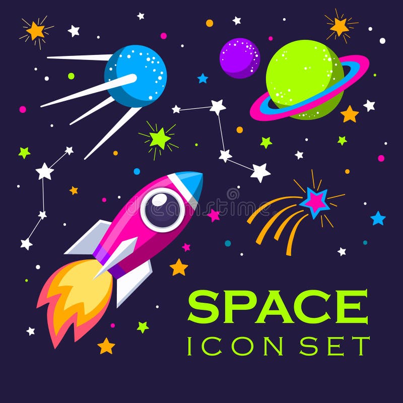 Space Icons Vector Set: Rocket, Planets, Comet,satellite, Constellation ...