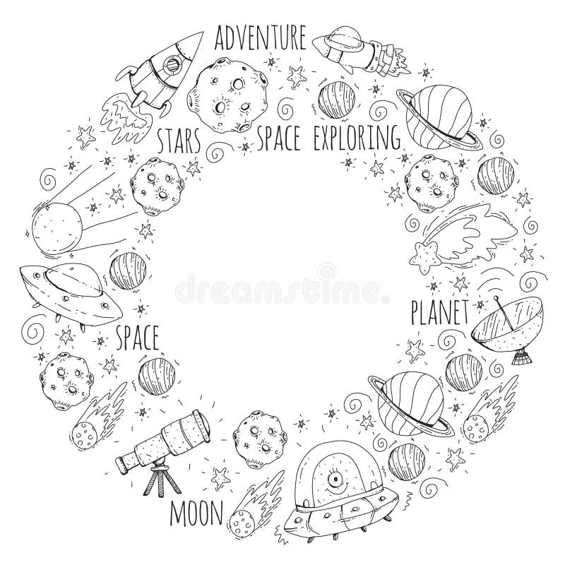 Space Illustration. Science, Technology Pattern. Rocket and Spaceships ...