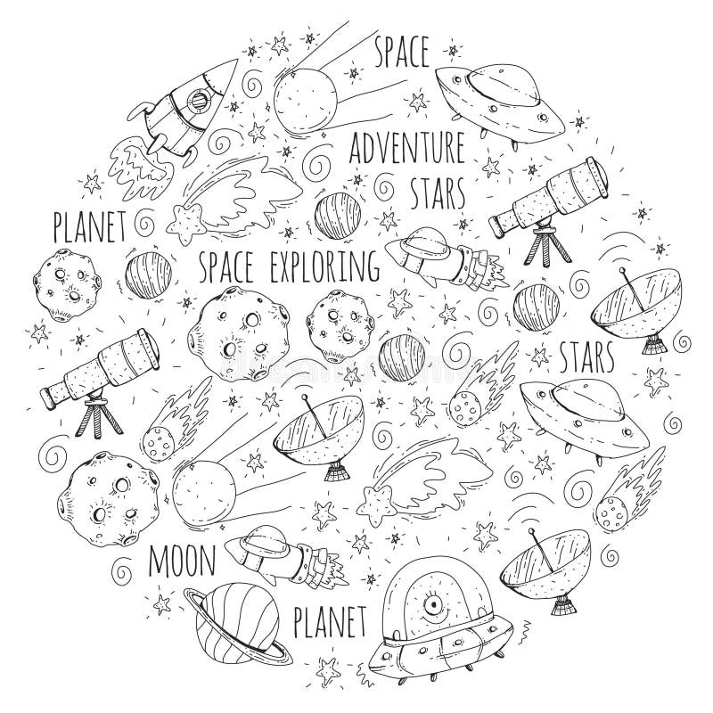 Space Illustration. Science, Technology Pattern. Rocket and Spaceships ...