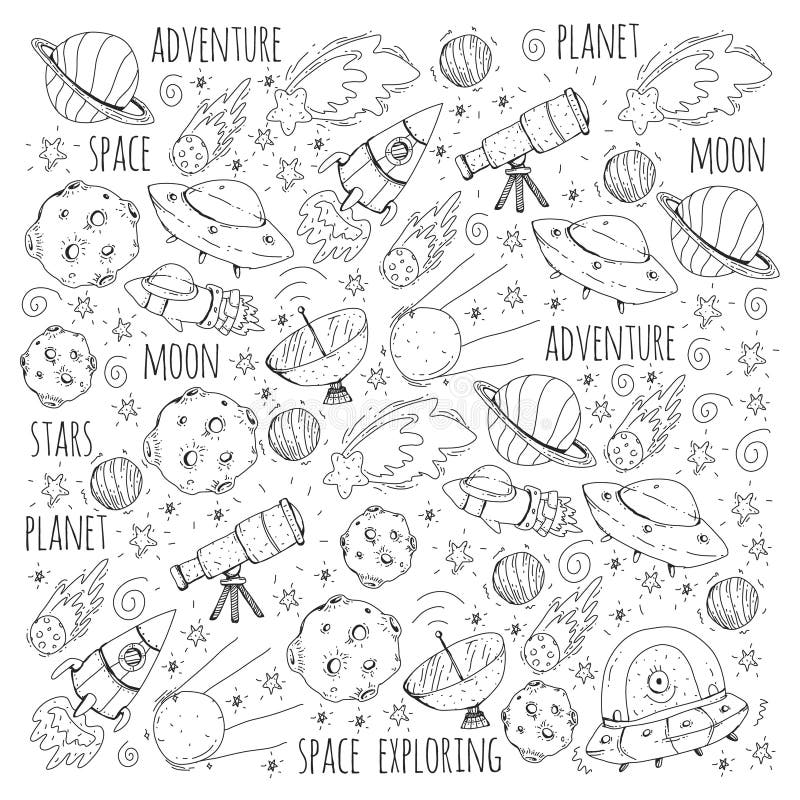 Space Illustration. Science, Technology Pattern. Rocket and Spaceships ...