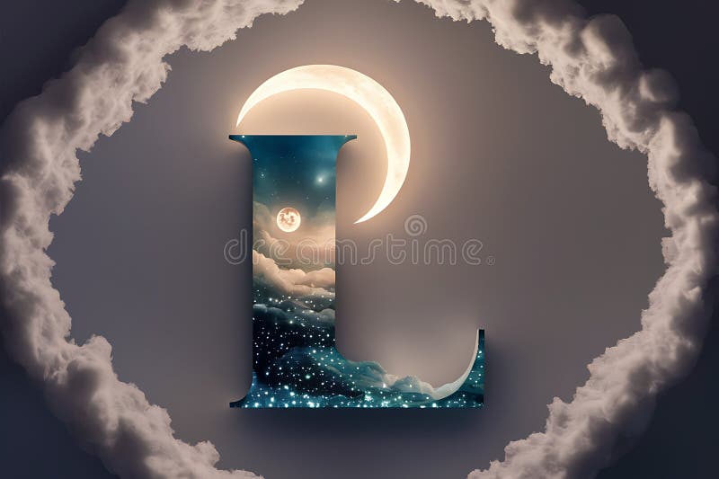 Space-Inspired Letter L with Moon and Clouds Stock Illustration ...