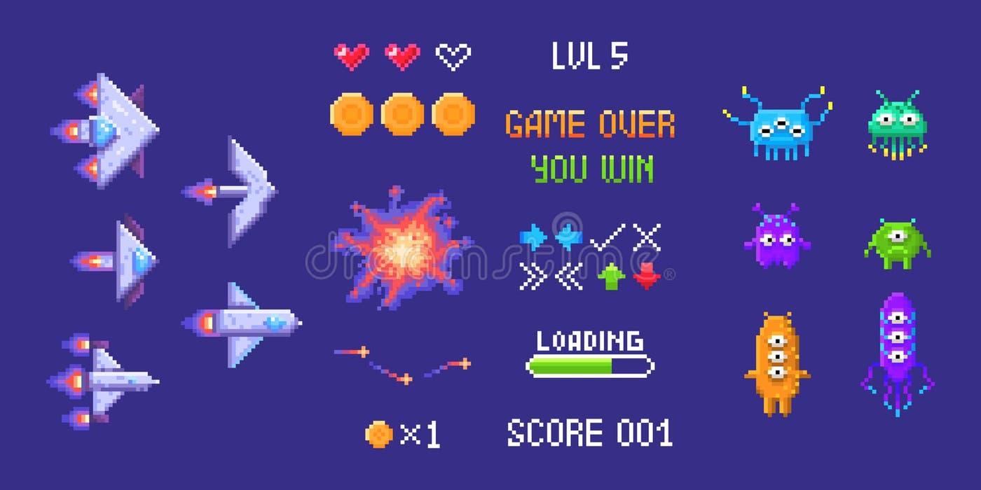 Pixel Space Invader Game Assets Stock Illustrations – 5 Pixel Space ...