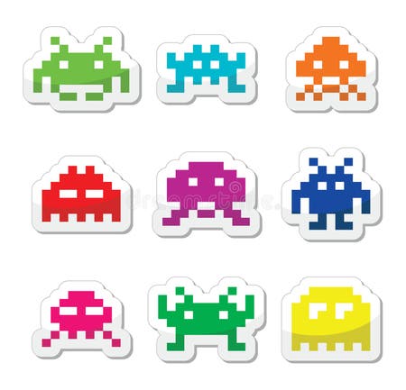 Space Invaders, 8bit Aliens Icons Set Editorial Image - Illustration of ...