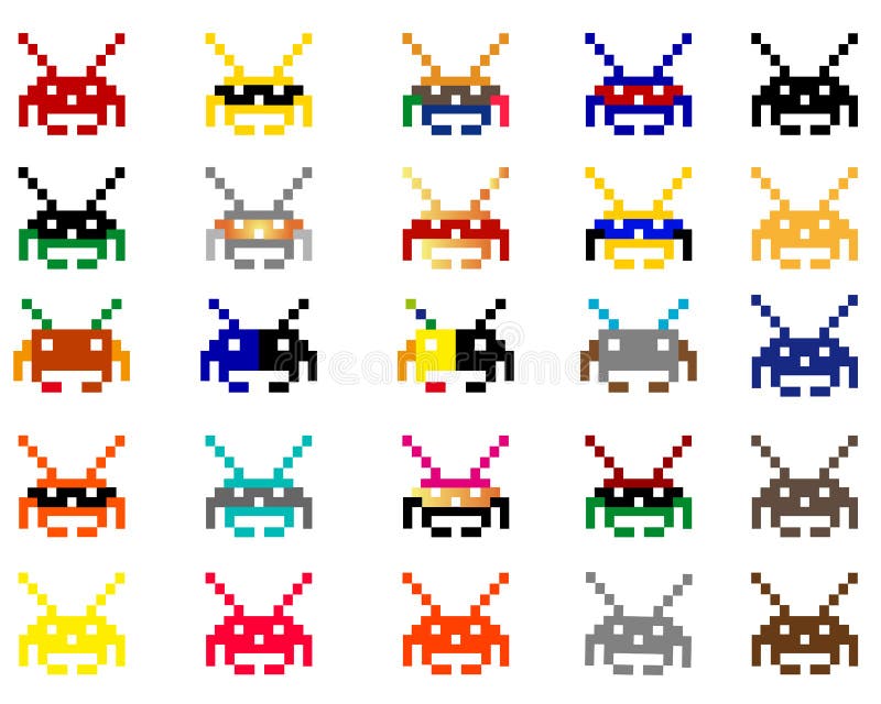 Space Invaders, 8bit Aliens Buttons Set Editorial Stock Image ... Space Invaders, 8bit Aliens Buttons Set Editorial Stock Image ...