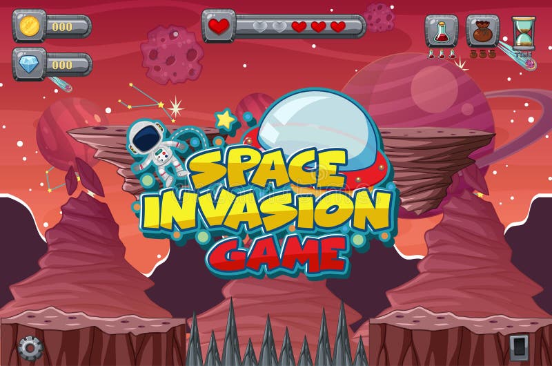 Space Invasion Game Template Galaxy Scene Stock Vector - Illustration ...
