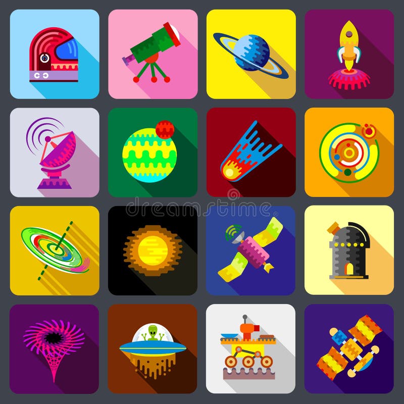 Space Items Icons Set, Flat Style Stock Vector - Illustration of helmet ...