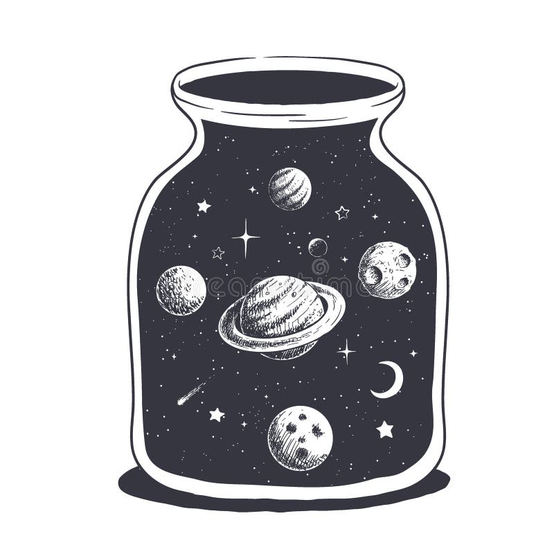Space in jar stock vector. Illustration of mars, satellite - 185163783