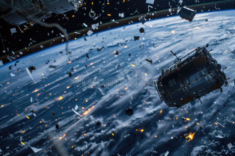 Space Junk in Earth Orbit, Lots of Trash Over Planet Earth a Concept of ...
