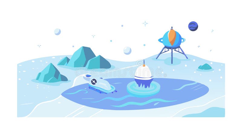 Space Lander on Frozen Planet Surface, Interstellar Research, Vector ...