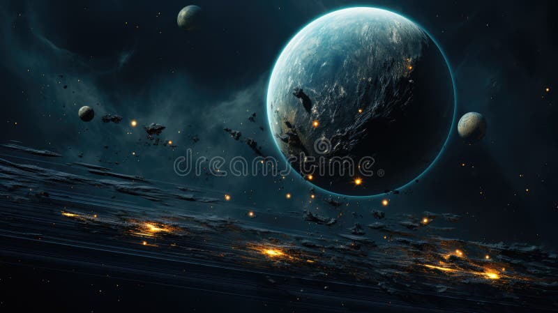 Space Landscape Alien Planet. Exploding Galaxy with Meteors and Clouds ...