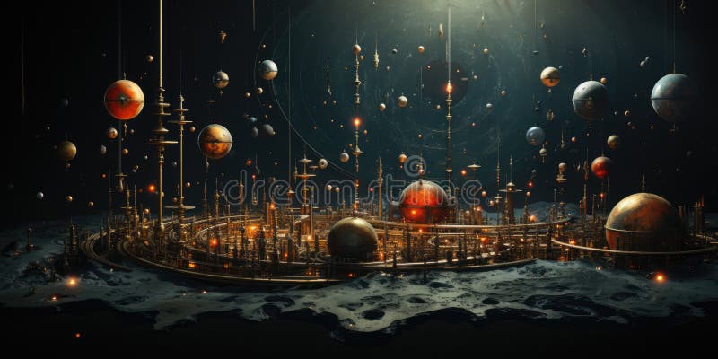 Space Landscape Alien Planet. Exploding Galaxy with Meteors and Clouds ...