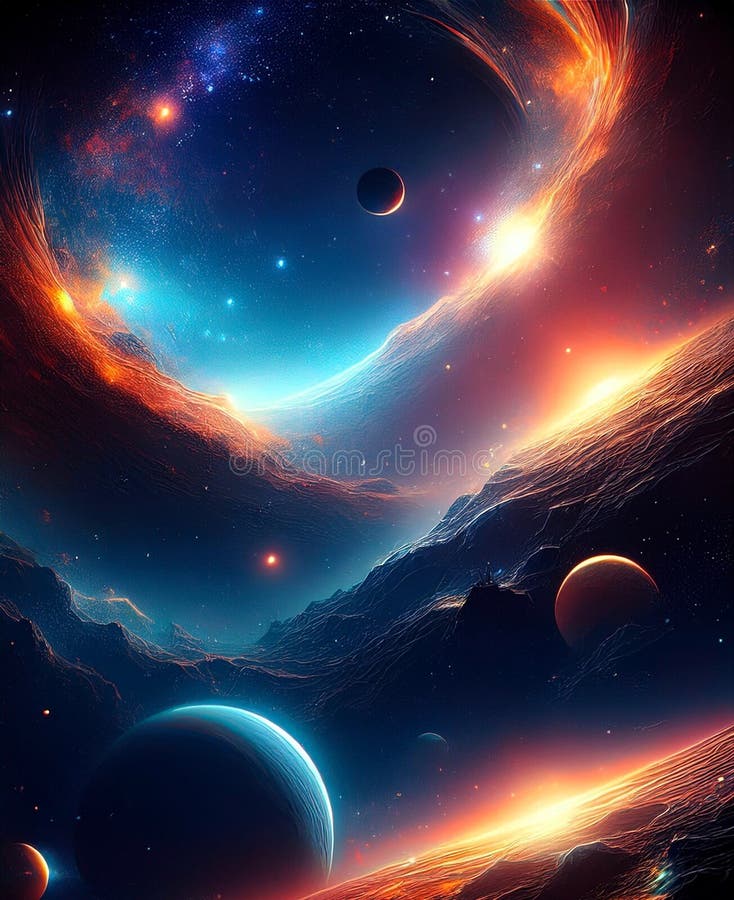 Space Landscape with Bright Colors and Glowing Objects, Art Space ...