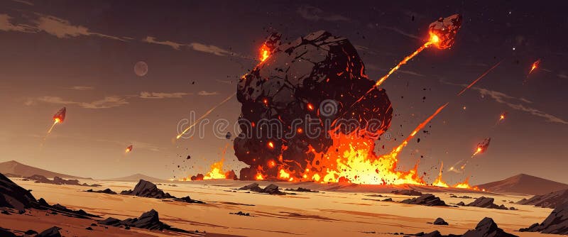 Space Landscape of a Burning Asteroid in the Desert of Mars Aliens on ...