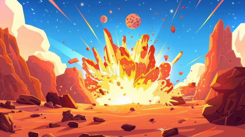 Space Landscape of a Burning Asteroid in the Desert of Mars. Aliens on ...