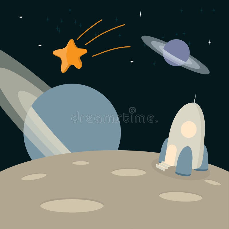 Space Landscape in Cartoon Style Stock Vector - Illustration of luna ...