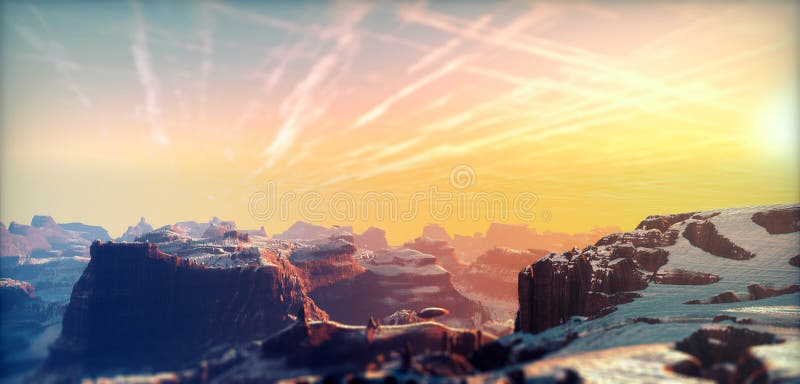 Space Landscape Illuminated by Light Rays, 3d Rendering, Fiction Stock ...