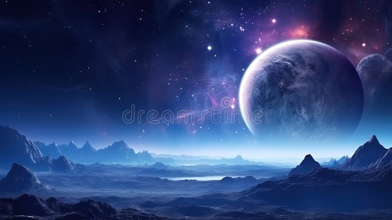 Space Landscape Planet and Stars in Outer Space Stock Illustration ...