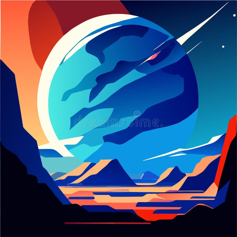 Space Landscape with Planet and Sun. Vector Illustration in Flat Style ...