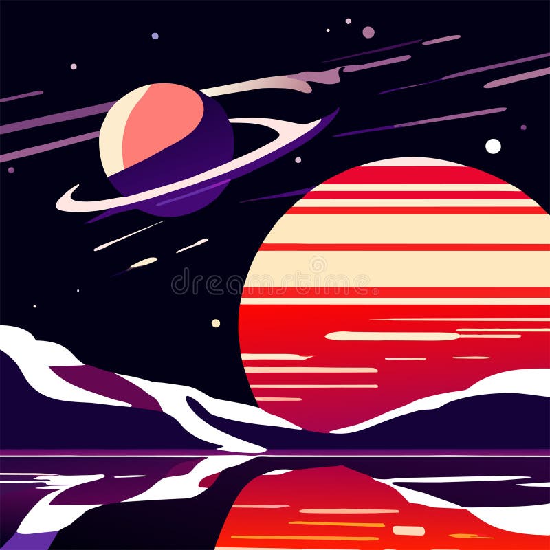 Space Landscape with Planets and Stars. Vector Illustration in a Flat ...