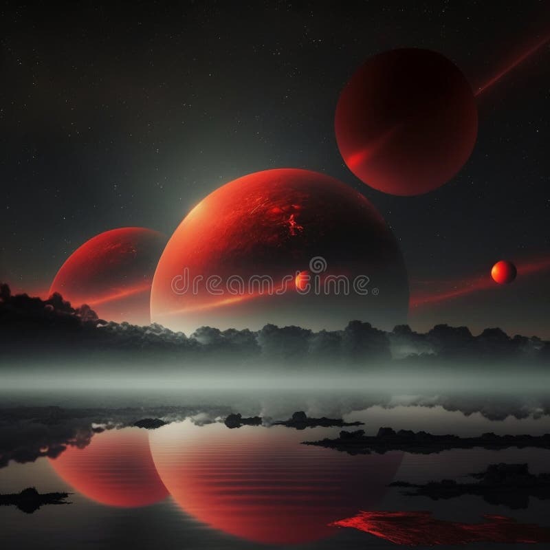 Space Landscape with Red Planets Stock Photo - Image of exploration ...