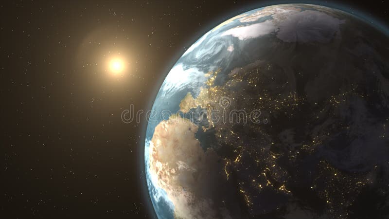 Space Landscape of the Sun Rising Behind the Earth Stock Illustration ...