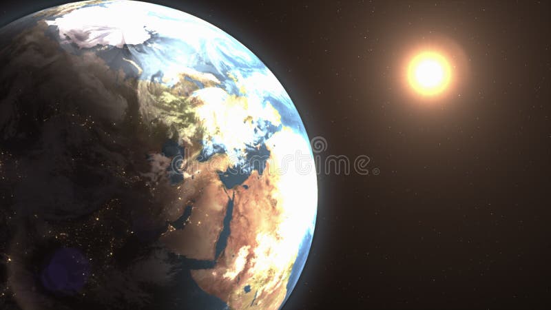 Space Landscape of the Sun Rising Behind the Earth Stock Illustration ...